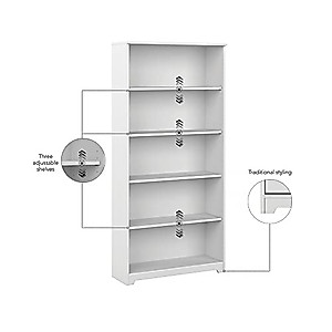 Bush Furniture Cabot Tall 5 Bookcase in White