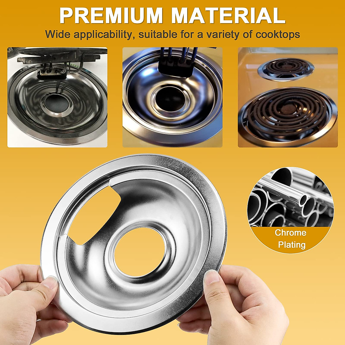 Burner Drip Pans 2 Large 8'' WB32X10013 & 2 Small 6'' WB32X10012 Chrome Drip Pan Set Fits for GE Hotpoint Electric Stove Top - Include 2 Pcs 6'' Drip Pan/Ring and 2 Pcs 8'' Drip Pan/Ring