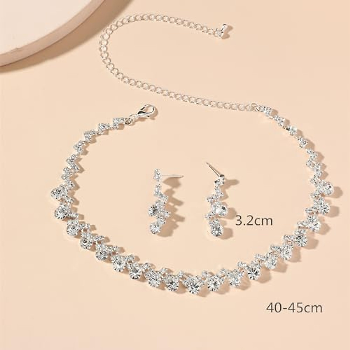 Supra Diamanto Silver Bridal Necklace Earrings Set Bridel Wedding Jewelry Set Rhinestone Choker Necklace for Women (2 piece set) (DTN14026395SZ)