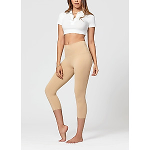 Conceited Capri Leggings for Women - Soft - High Waist Tummy Control - Essential - Regular and Plus Size - Nude Beige - Small - Medium