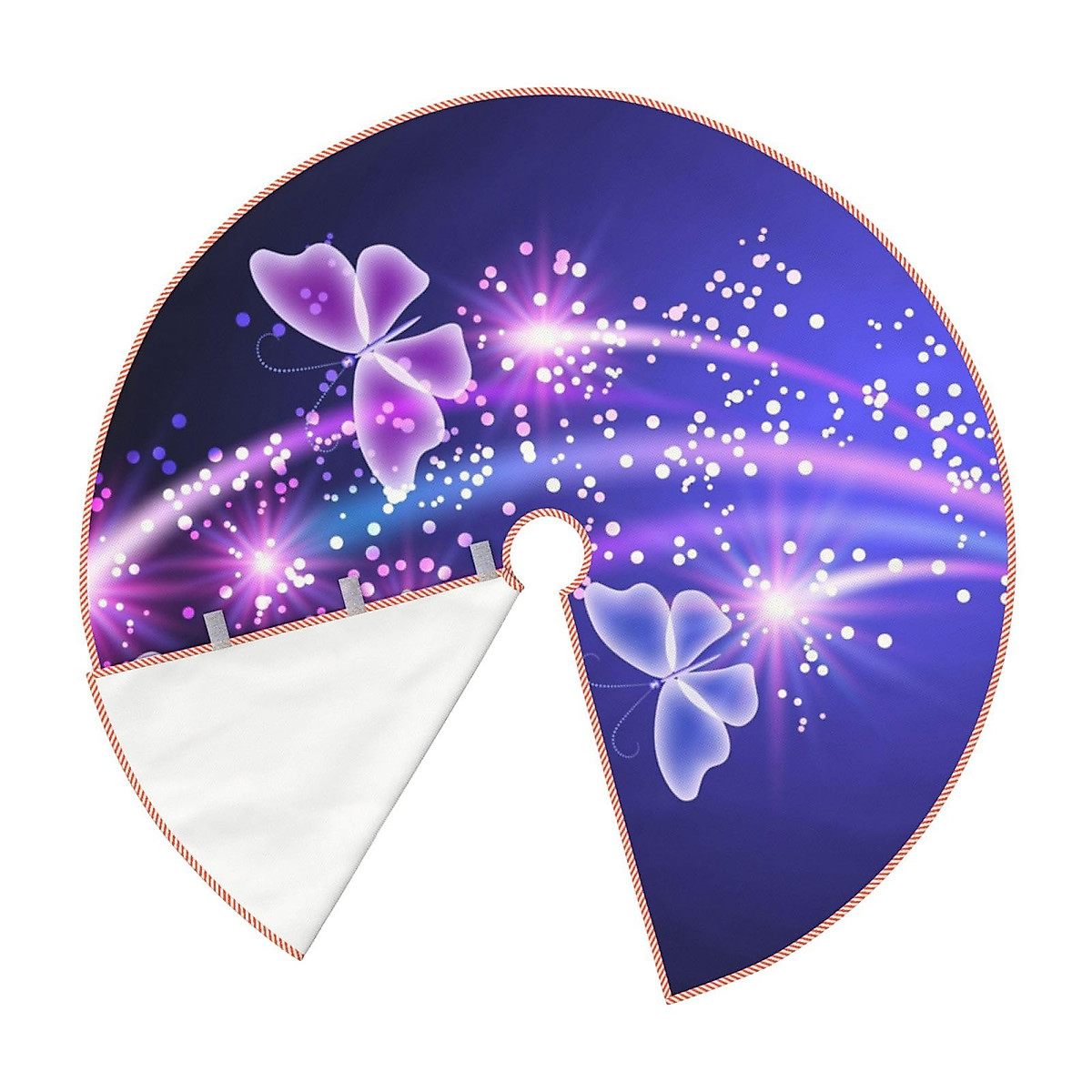 EVANEM 36" Christmas Tree Skirt Butterfly Purple Christmas Tree Decorations Linen Waterproof Xmas Tree Mat with Pom Pom Trim for Holiday Christmas Party Rustic Farmhouse Decorations