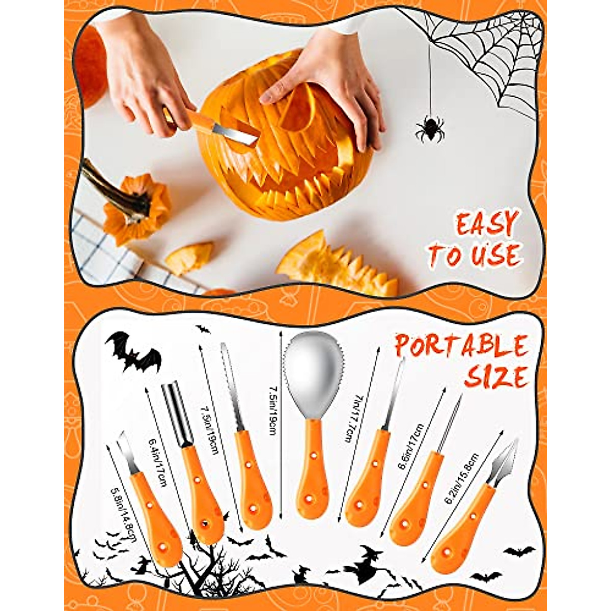 Greatever Halloween Pumpkin Carving Kit,Professional and Heavy Duty Stainless Steel Tools,Pumpkin Carving Set with Carrying Case(7pcs)