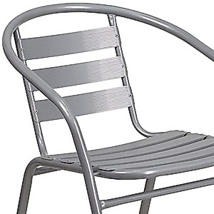 EMMA + OLIVER Silver Metal Stack Chair with Aluminum Slats