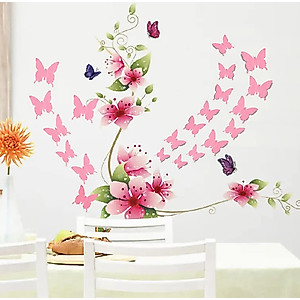 24 PCS Butterfly Wall Decals Butterflies Decor Stickers for Home Decorations Kids Room Bedroom Decor (Pale Pink)