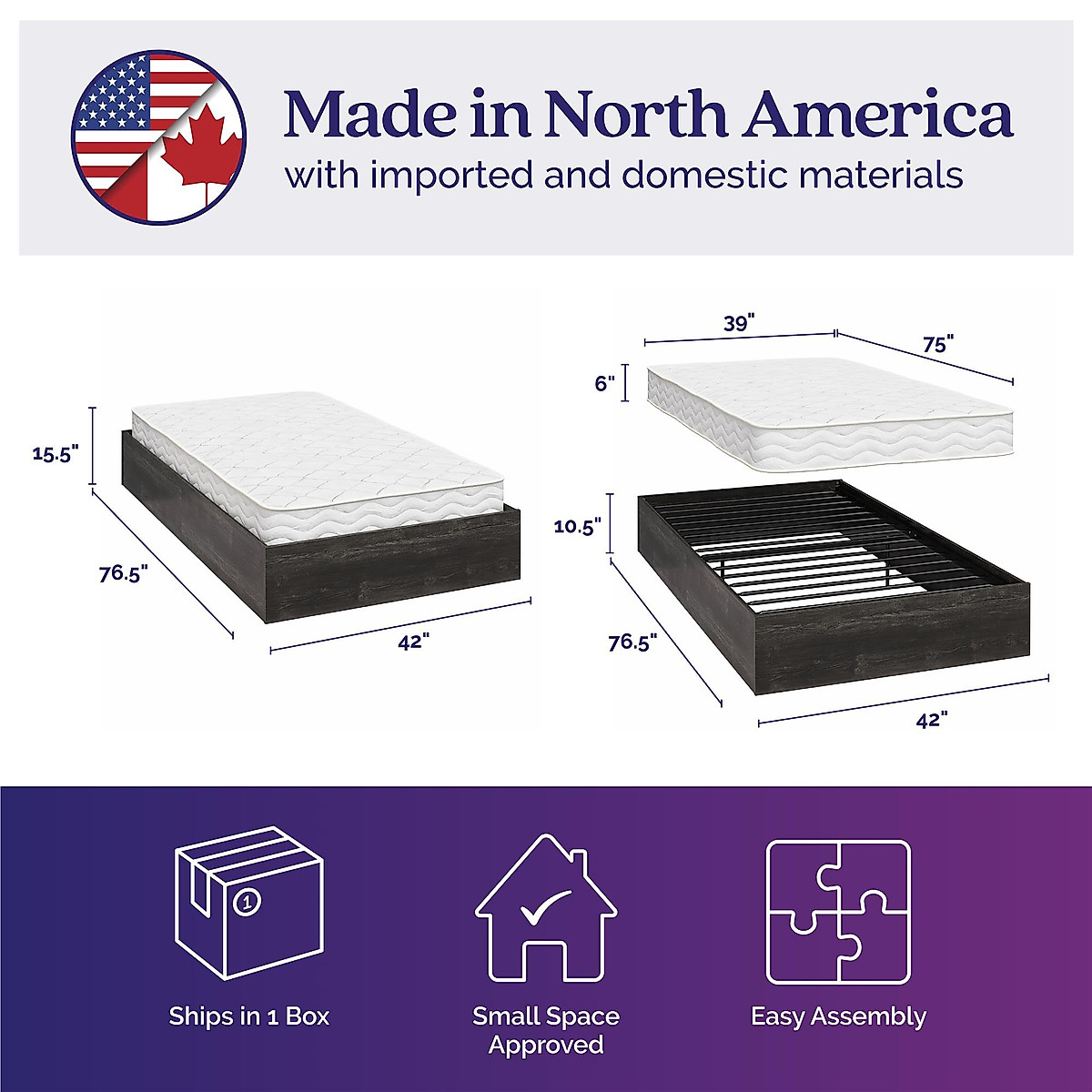 Signature Sleep Magnus Platform Bed Frame and Mattress Set, Twin, Black Oak