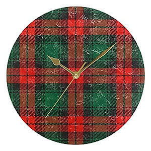 Haskirky Round Digital Clock Red and Green Grid Creative Decorative Quiet Not Ticking Clock,Bedroom Living Room Bathroom Kitchen Office Wall Ornament (Gold 10x10In)