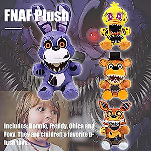 Sumincute Plushies, 4 Pcs FNAF Plushies, Five Nights at Freddy's Plush, FNAF Plushies Set, Freddy's Party Supplies Christmas Birthday Gift for Boys and Girls