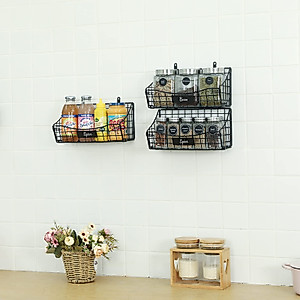 Over Cabinet Door Organizer, Storage Basket 3 Pack with Name Plate Hang Over the Door Railing Grid Panel for Kitchen Pantry Bathroom Laundry, Holds Shampoo Cleaning Supplies Spice Dish Soap