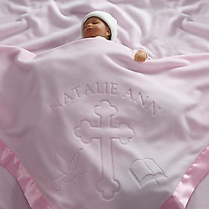 Custom Catch Personalized Baptism Baby Blanket Gift - Girl Name for Christening (Pink, 1 Text Line)