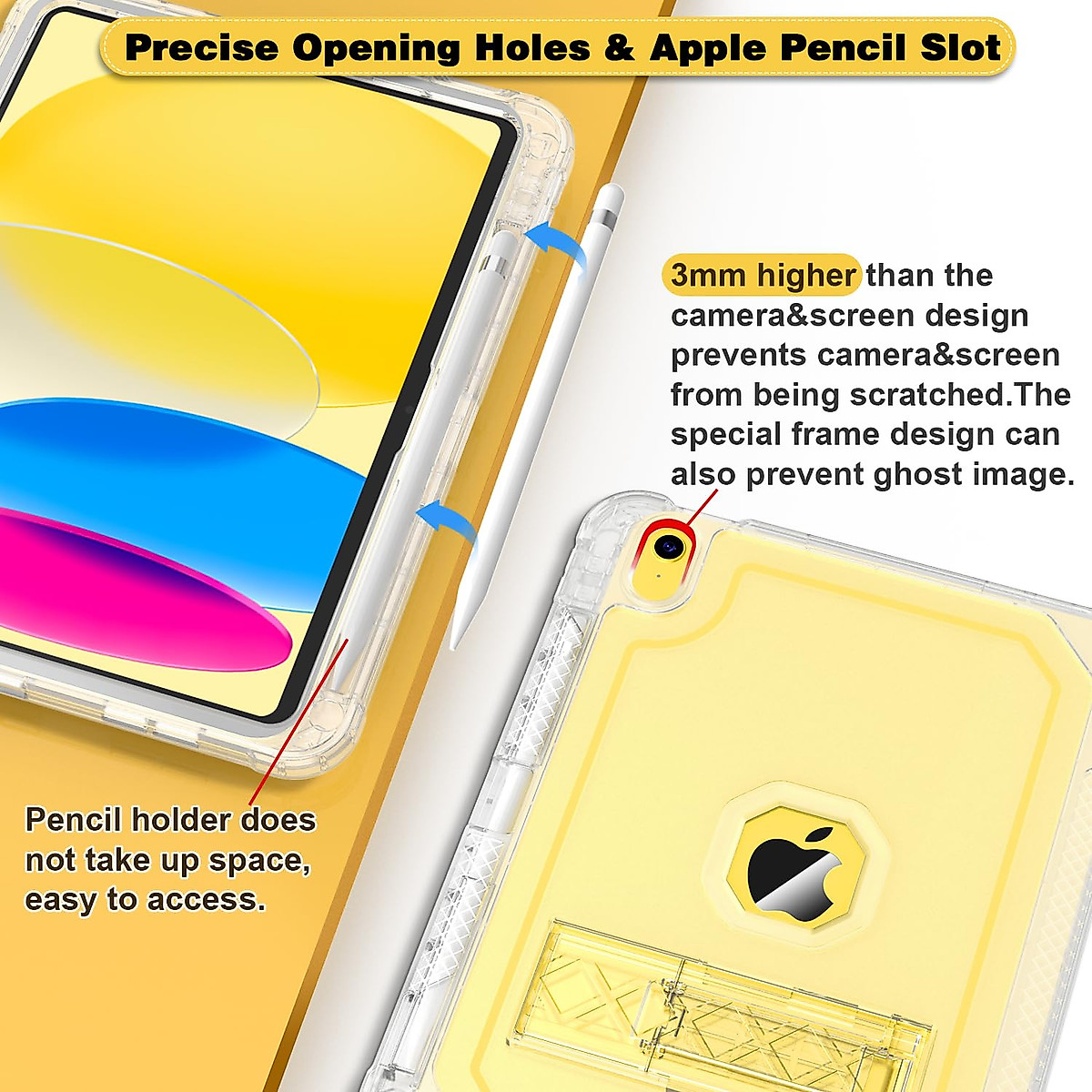 ZoneFoker Case for iPad 10th Generation 10.9 Inch 2022 with Pencil Holder, iPad 10 Gen 10.9 Translucent Slim Cover with Stand for Kids Girls