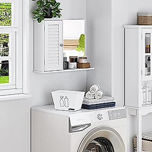 Spirich Home Bathroom Wall Cabinet with Mirror, Wall Mounted Storage Cabinet Over The Toilet, Hanging Medicine Cabinet with A Door, White