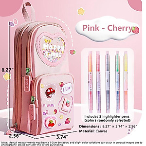 UINSUE Mini Backpack Pencil Case Art Marker Storage Canvas Makeup Pocket Small Gadget Bag Organizer Random Free of Highlighters (Pink)