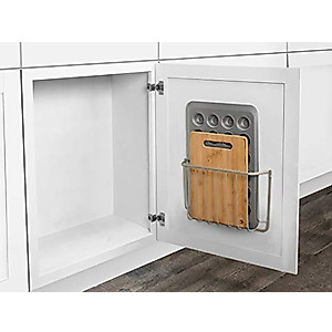 Spectrum Diversified Ashley Cabinet & Wall-Mounted Board & Bakeware Holder, Cookie Sheet Cutting Board Organizer for Cabinet, Baking Accessory Storage & Organization, Satin Nickel