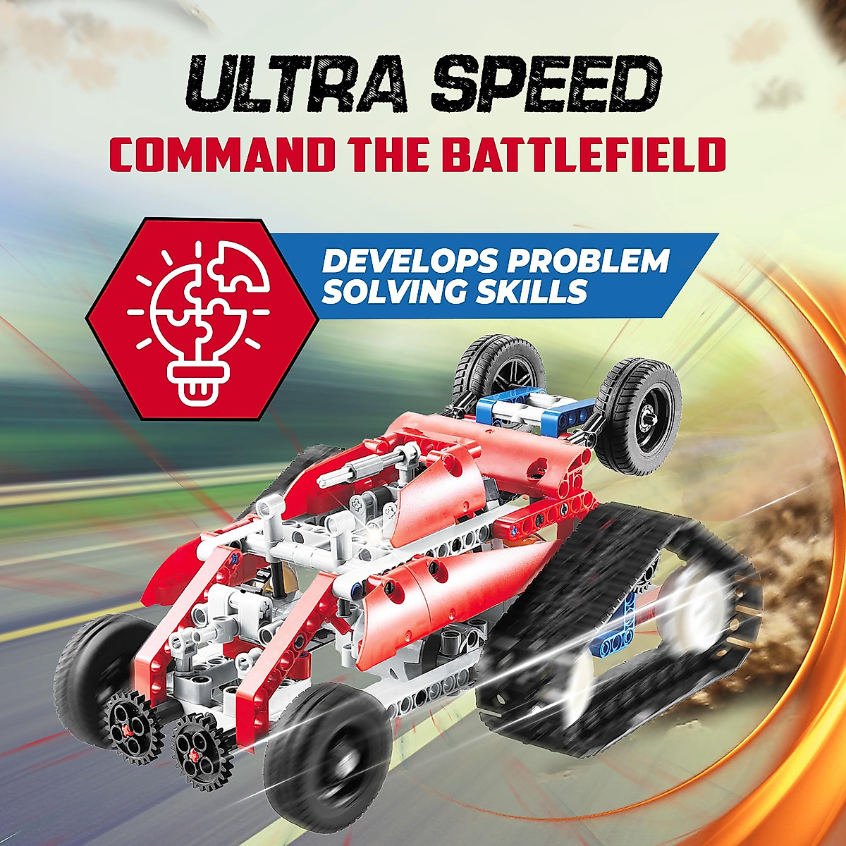 Qmecha 16 in 1 STEM RC Car – Remote Control Stunt RC Tank - 458 PCS RC Car Kit –Learning and Educational RC Snowmobile Gifts for Boys - Remote Control Cars for Kids for Boys