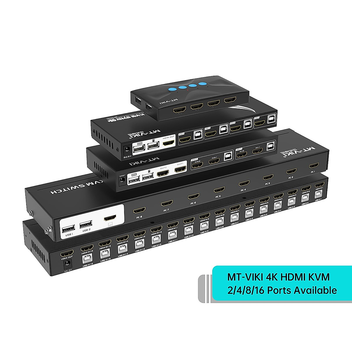 MT-VIKI 8 Port KVM Switch HDMI, 4K@30Hz 1U Rack Mount KVM HDMI Switch w/IR Remote & Wire-Desktop Controller & 8 HDMI KVM Cables & Rack Ears