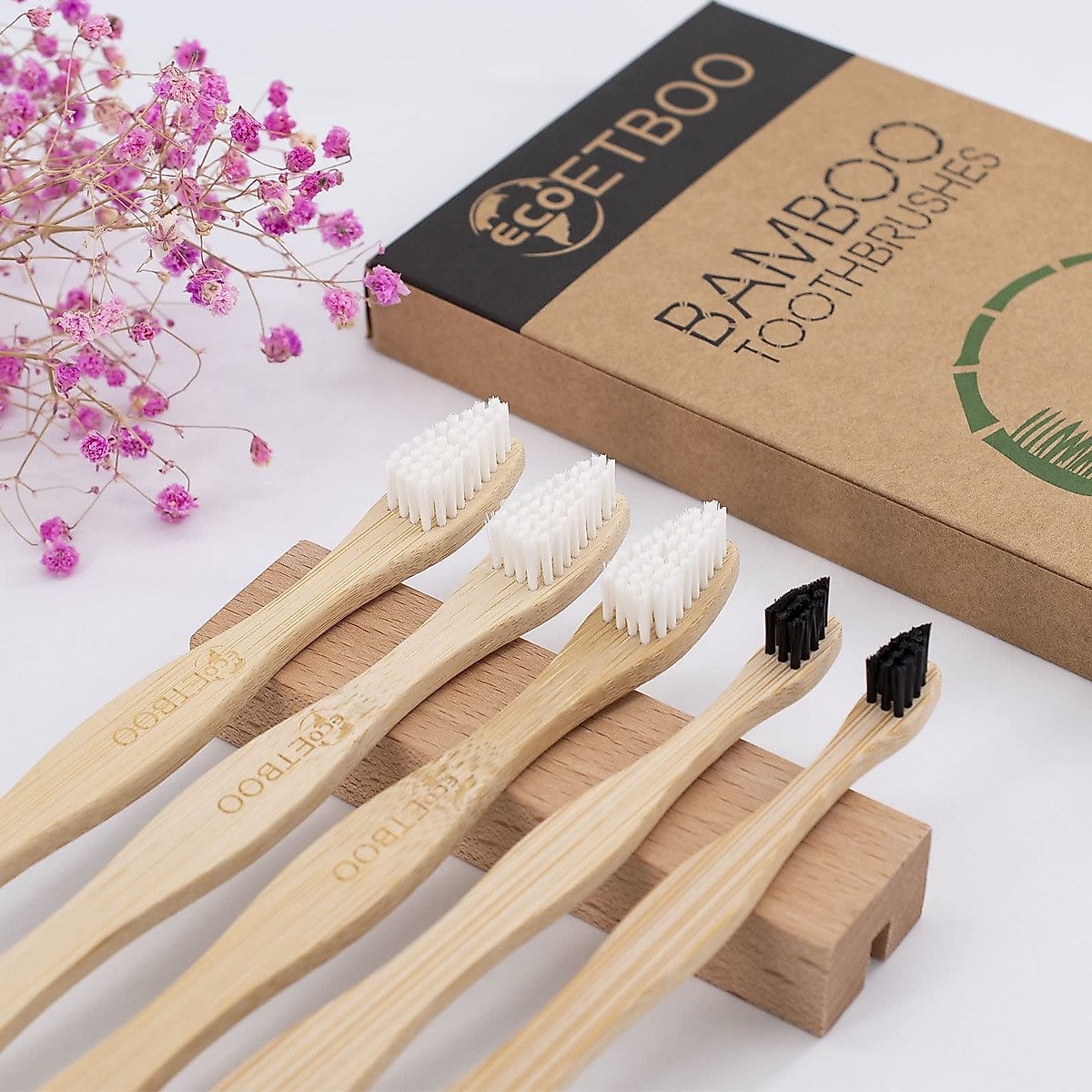 ECOETBOO Dog Toothbrush 6 Pack, Pet Cat Bamboo Toothbrushes, Double-Sided Small and Large Head Toothbrush for Dogs Cats, Biodegradable Eco-Friendly Dog Tooth Brushing Kit