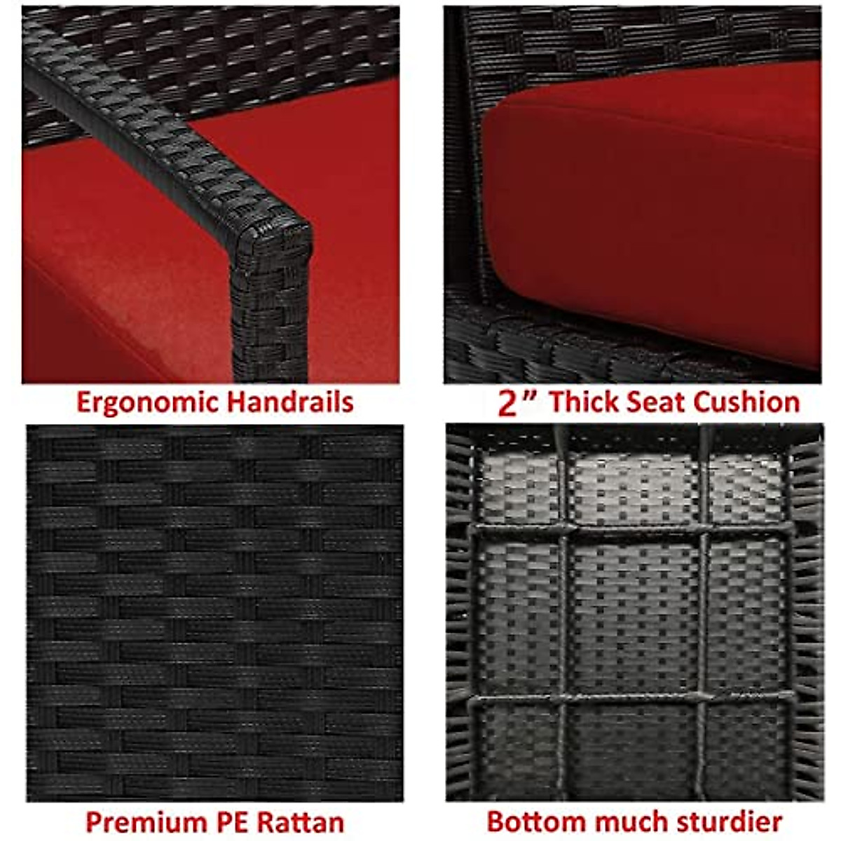 PROHIKER 3 PCS Patio Rattan Conversation Chair Set, 3 PCS Patio Wicker Rattan Furniture Set, Patio Wicker Rattan Table