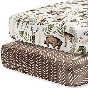 Pobibaby - 2 Pack Premium Fitted Baby Boy Crib Sheets for Standard Crib Mattress - Ultra-Soft Cotton Blend, Safe and Snug, and Stylish Woodland Crib Sheet (Wildlife)