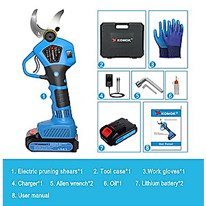 KOMOK Electric Pruning Shears with LED Display, Professional Cordless Electric Pruner, Battery Operated Pruners with 2 Lithium Batteries, 1.2" Cutting Diameter, 6-8 Working Hours for Efficient Pruning