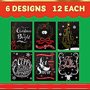 JOYIN 72 PCS Holiday Christmas Greeting Cards with 6 Artistic Greeting Designs With Envelopes for Winter Christmas Season, Merry Christmas Cards, Wintertime Gifts Cards. (Artistic Black Collection)