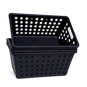 Coza- Commercial Grade Thick Plastic Storage Basket- Set of 4 (Black, Large)
