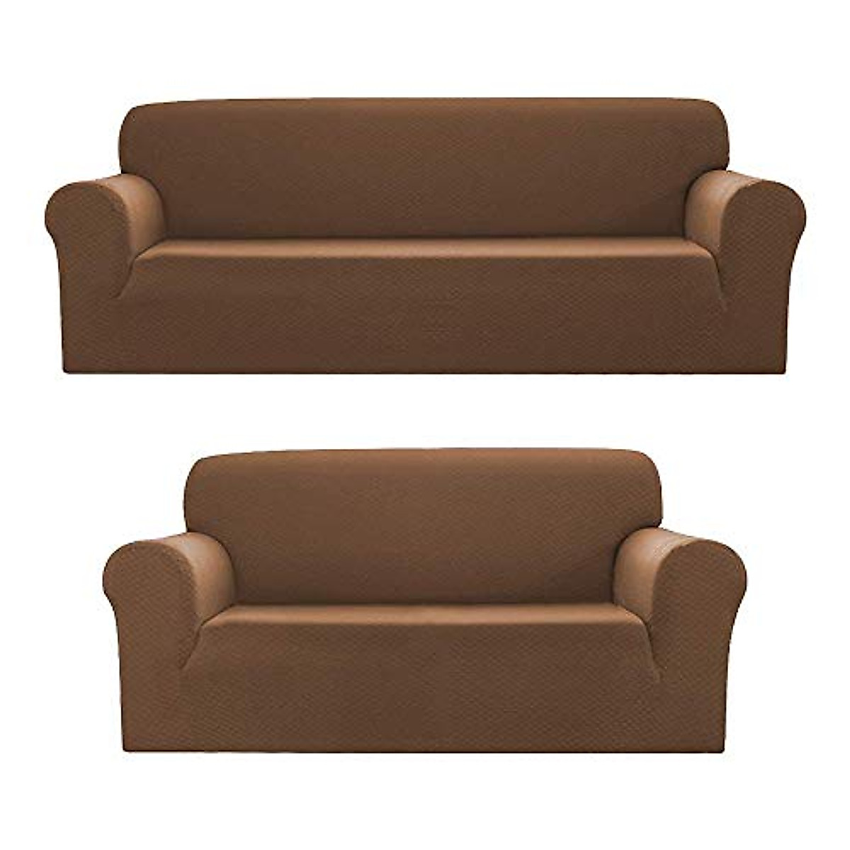 Sapphire Home 2-Piece Sofa and Loveseat Slipcovers, Couch Covers Set, Form fit Stretch, Wrinkle Free, Furniture Protector, Sofa Covers for Living Room, Diamond Pattern Polyester Spandex (Brown)