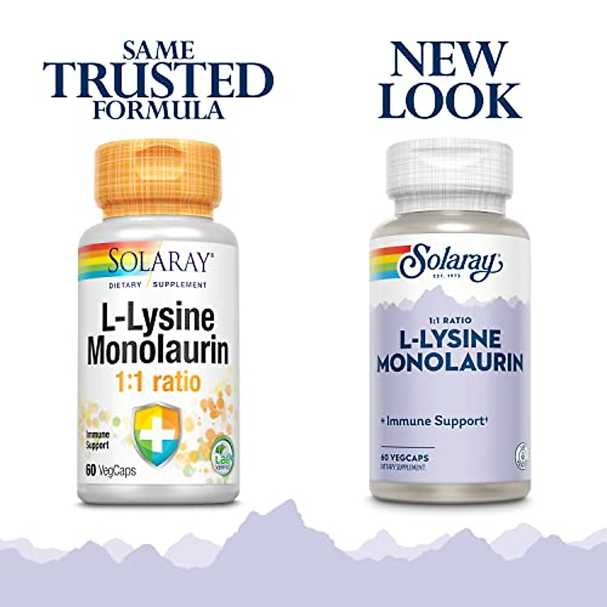 SOLARAY L-Lysine Monolaurin Immune Support Supplement, 1:1 Ratio for Immune System Function, Skin and Gut Health Support, 500 mg Each, 60-Day Money Back Guarantee, 30 Servings, 60 VegCaps