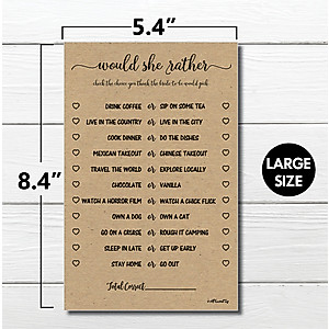 All Ewired Up Would She Rather Game - Kraft (50-sheets) Rustic Bridal Wedding Shower or Bachelorette Party Game, Printed Engagement Rehearsal (Large Size Sheets)