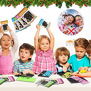 POKONBOY 16 Pack Scratch Arts and Crafts Notebooks, Scratch Note Pads for Kids Rainbow Party Favors Coloring Books for Kids Art Party Supplies Stocking Stuffers（16 Wooden Stylus & 4 Drawing Stencils）