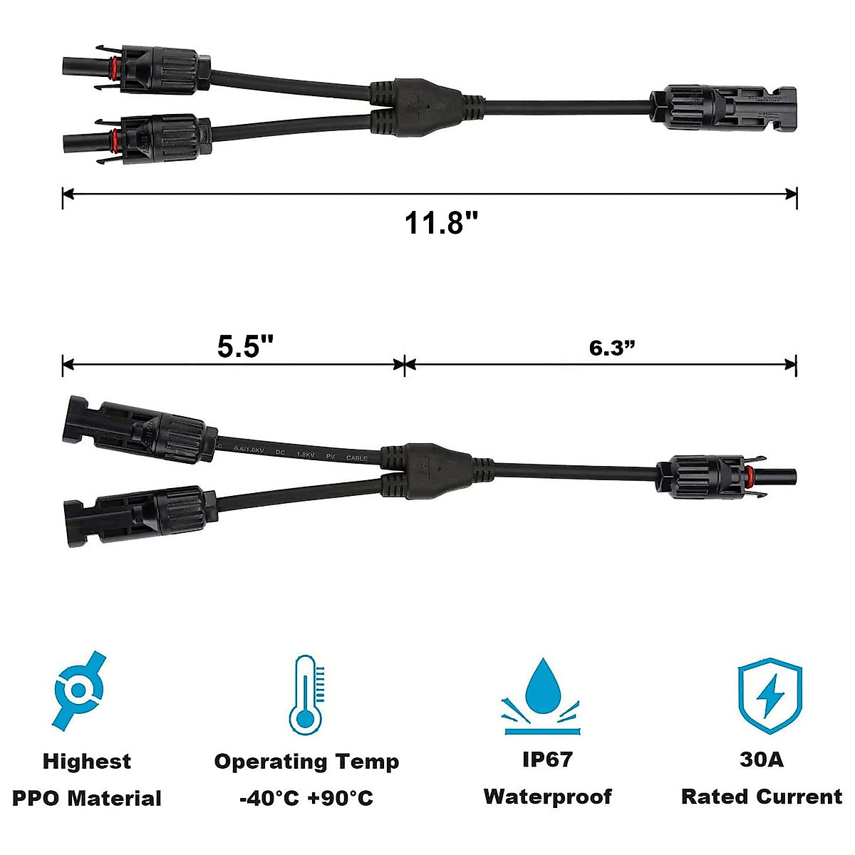 PFCTART Y Branch Solar Wiring Connector Plug, Panel Splitter Connectors and Wires Accessories Charge Controller Kit Solar Cable for Combiner Box (12AWG 1 Pair M/FF+F/MM)