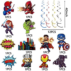 Superhero Party Supplies decorations Superhero Party Banner Decorations for Kid, Boys and Girls Superhero Hanging Swirls Party Decorations