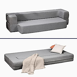 ZAFLY Twin Folding Sofa Couch Bed,8.6" Flip Out Sofa Bed,Convertible Sleeper Sofa Bed,Comfy Floor Couch Bed,Futon Sofa Bed Memory Foam Mattress,Linen Fabric Small Couches for Small Spaces,Light Grey