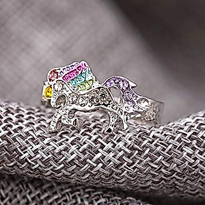 ALoveSoul Adjustable Silver Tone Little Princess Rainbow Unicorn Ring for Women Ladies Fashion Rings Gifts for Women