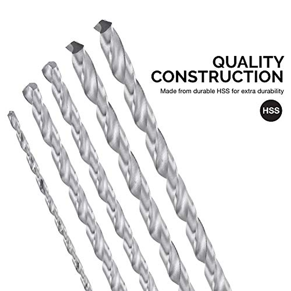 NEIKO 10047A Extra Long Drill Bit Set | 5-Piece | M2 HSS Steel | 12-Inch Length | 1/8, 3/16, 1/4, 5/16, and 3/8-Inch