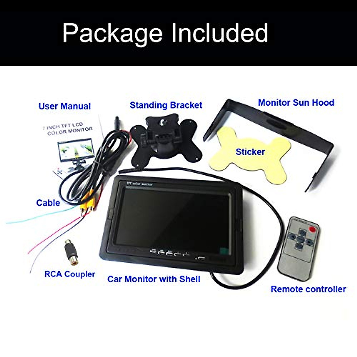 7 inch Car Monitor HUINETUL 12V 24V HD TFT Color LCD Backup Car Display Screen Monitor for Car Truck Caravan Camera/DVD/Satellite Receiver 1024x600p Fit AHD/NTSC/PAL