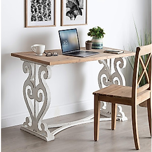 Kate and Laurel Wyldwood Rustic Wood Desk, 48" x 23.5" x 30", Rustic Brown and Coastal White, Chic Farmhouse-Inspired Design