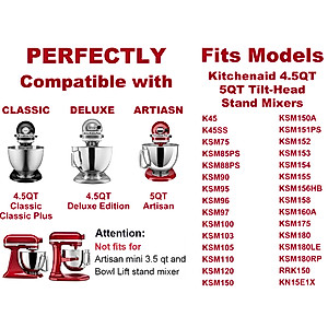 Stainless Steel Flat Beater for KitchenAid 4.5-5QT Tilt-Head Bowls,Fit for Classic, Classic Plus and Artisan Serie K45SS,KSM75,KSM90,KSM95,KSM150,Dishwasher Safe Paddle Attachment for Kitchenaid Mixer