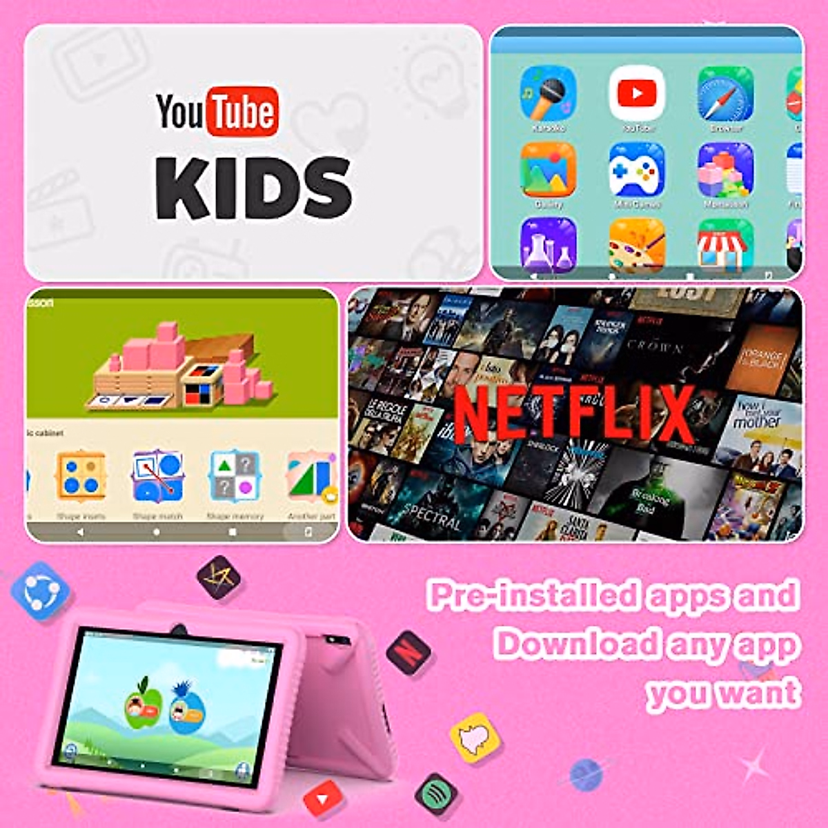 TOSCiDO 10 inch Kids Tablet,Android 11 Tablet for Kids,32GB ROM, Quad Core Processor,IPS HD 1280 * 800 Display,Parental Control,WiFi,Dual Cameras with Kids Tablet Case - Pink