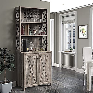 YITAHOME Bar Wine Cooler, 67" Tall Kitchen Storage Cabinet with Wine Rack, Open Storage Shelves, Farmhouse Kitchen Storage Cabinet with Wooden Doors for Living Room, Living Room, Grey Wash