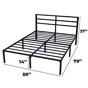 UrbanLab QuickLock Queen Platform Bed Frame with Headboard | Quiet & Sturdy | No Box Spring | 14 inch Mattress Foundation Metal Platform Bed Frame | Quiet & Sturdy | No Box Spring Needed