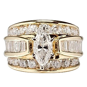 18K Yellow Gold Plated Luxury Marquise Cut Cubic Zirconia CZ Shiny Full Diamond Multi Row Eternity Engagement Wedding Band Promise Ring for Women ST.196 (8)