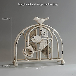 Iron Rustic White Bird & Rose Farmhouse Vintage Napkin Holder/Tabletop Freestanding Tissue Dispenser