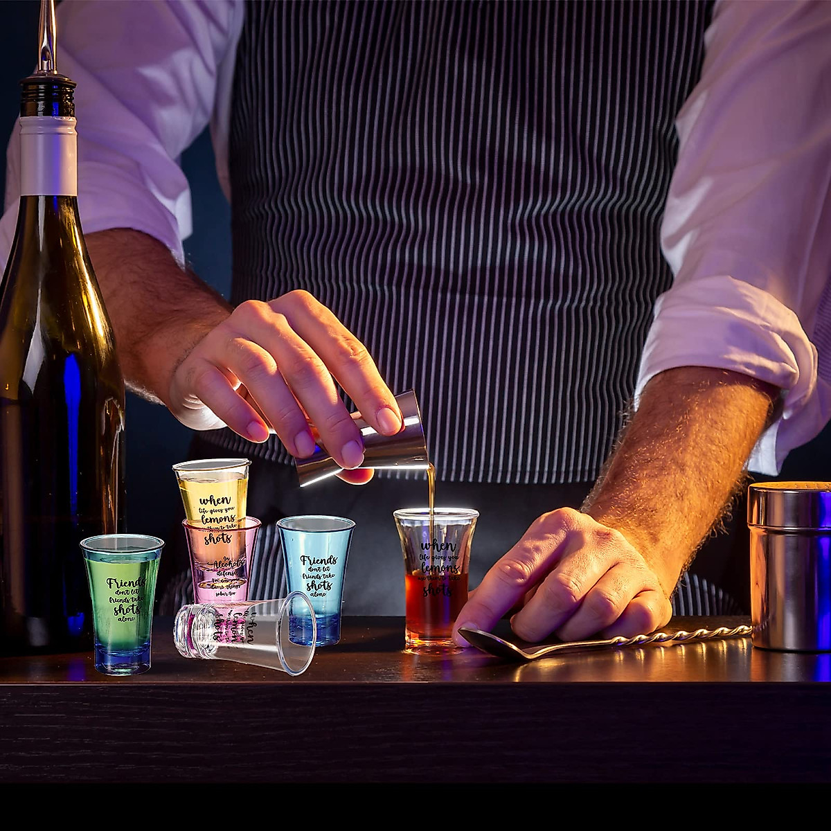 Zeyune 1.2oz Colorful Shot Glasses Acrylic Unbreakable Party Shot Glasses Compatible with 6 Shot Glass Dispenser and Holder(Clear, Yellow, Blue, Purple, 24 Pcs)