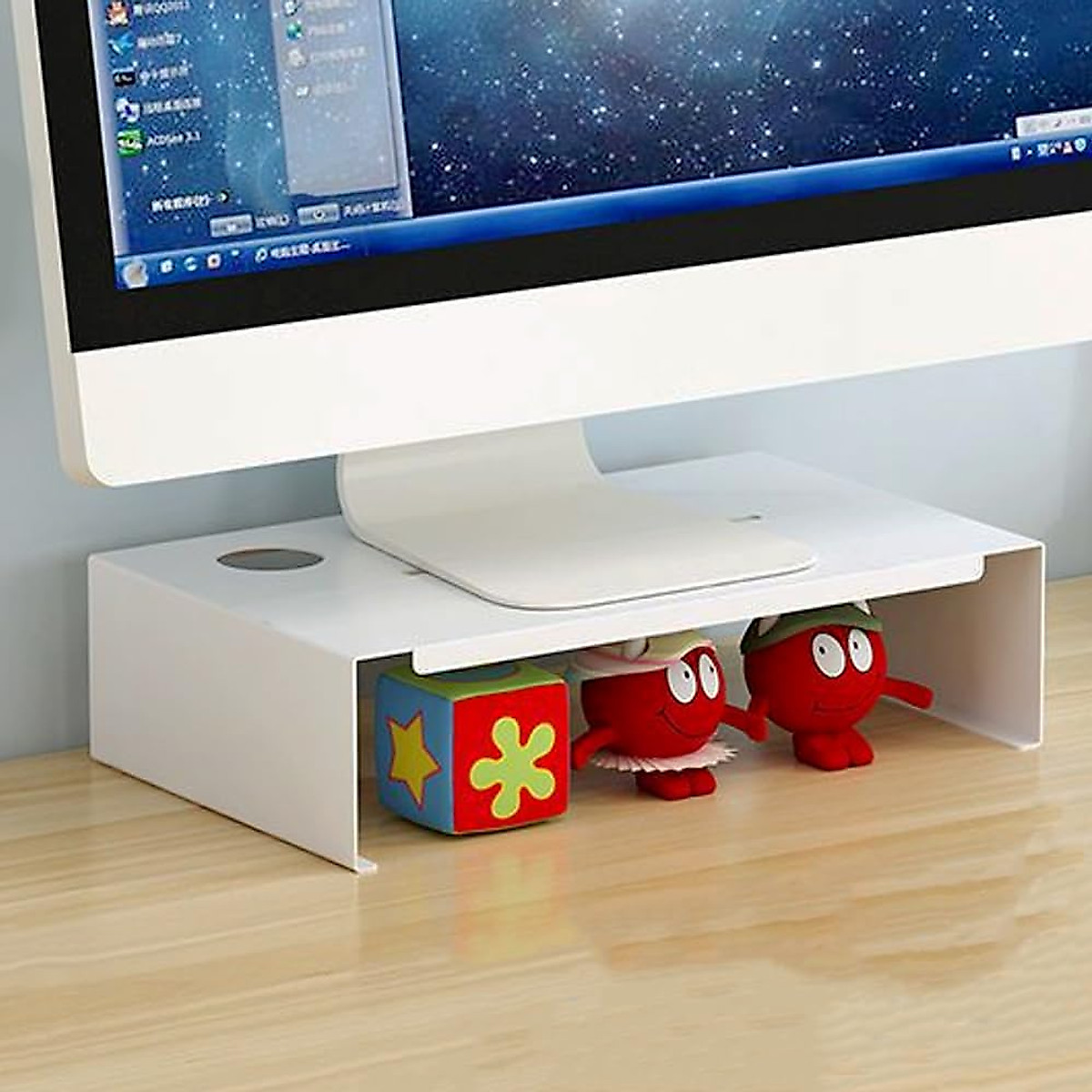 Iron Monitor Riser Stand for Desk TV/Screen/PC/Printer/Laptop Ergonomic Display Support Bracket for Home and Office (White)