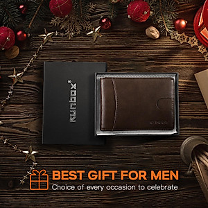 RUNBOX RFID Blocking Genuine Leather Slim Wallet for Men Bifold Minimalist Front Pocket Mens Wallet with Money Clip Thin Gift Box