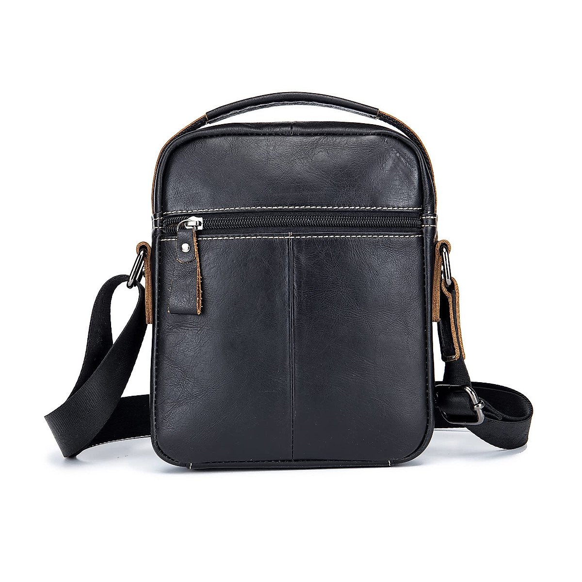 LUKZIJAES Small Genuine Leather Shoulder Bag Men Messenger Handbag Lightweight Sling Crossbody Bag for Business Everyday Casual Travel (#1-Black)