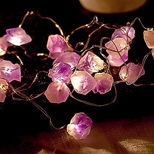 Nature Amethyst Crystal String Lights for Bedroom 6.5FT 20LEDs USB/Battery Operated Grape Crystal Light Pure Purple Fairy Lights Plug in for Natural Life Cute String Lights for Office