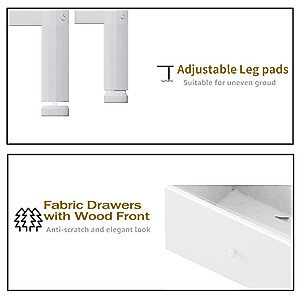 KAI-ROAD White Dresser for Bedroom 4 Drawer Dressers & Chests of Drawers Small Dresser Organizer Fabric Storage Tower for Closet Kids and Adult Modern