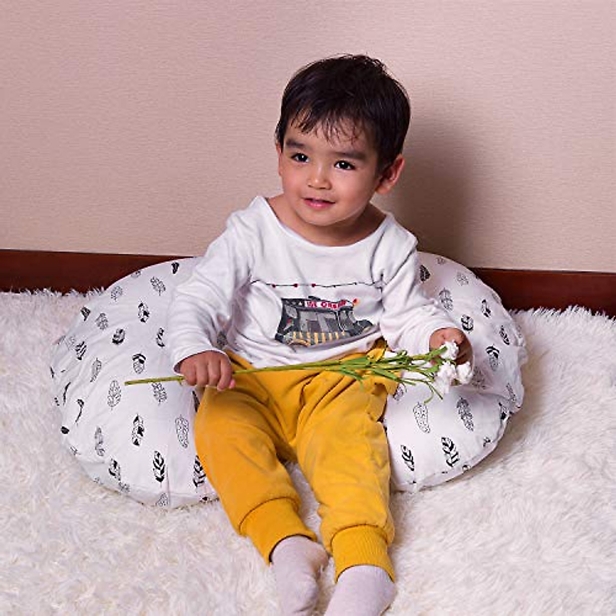 ALVABABY Nursing Pillow Cover Slipcover,100% Organic Cotton,Soft and Comfortable,Feathers Design,Maternity Breastfeeding Newborn Infant Feeding Cushion Cover, ZT01