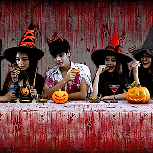 WovWeave 6 Pcs Bloody Print Halloween Photography Background Horror Theme Plastic Backdrop Halloween Blood Dripping Tablecloth for Scary Halloween Birthday Party Decor Supplies, 108 x 54 Inch